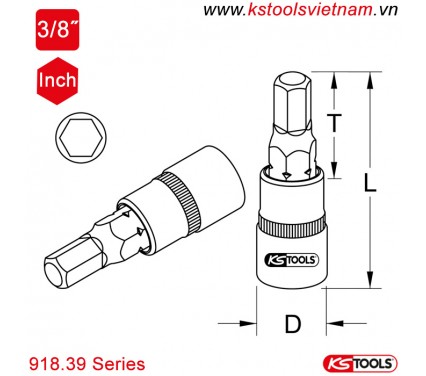 khẩu bit socket đầu lục giác 3/8 inch (hệ inch) KS Tools 918.39